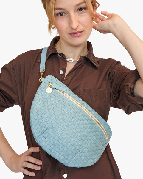 Grande Fanny ~ Sunbleached Sky Blue Woven Checker – Chic Streets